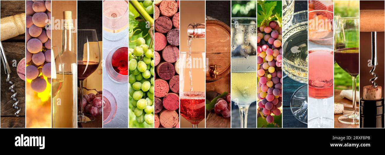 Wine collage. Wine glasses and grapes, a drinks layout for a restaurant ...