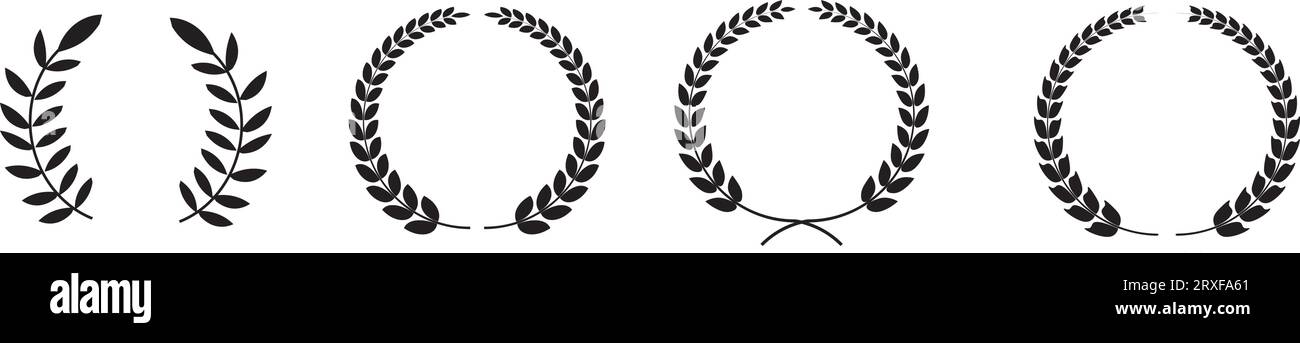 Set black silhouette circular laurel foliate, wheat and oak wreaths ...
