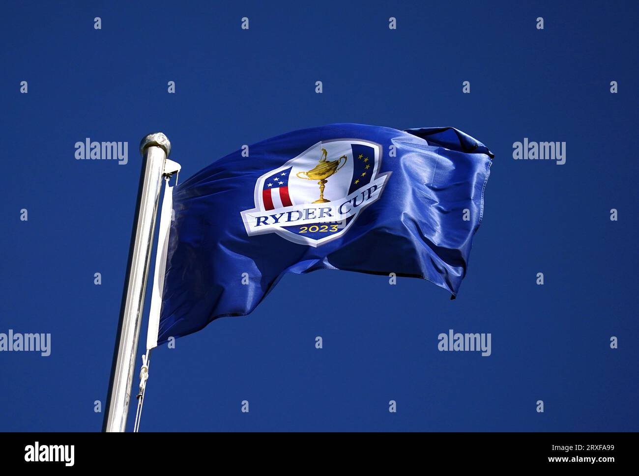 A Ryder Cup flag at the Marco Simone Golf and Country Club, Rome, Italy ...