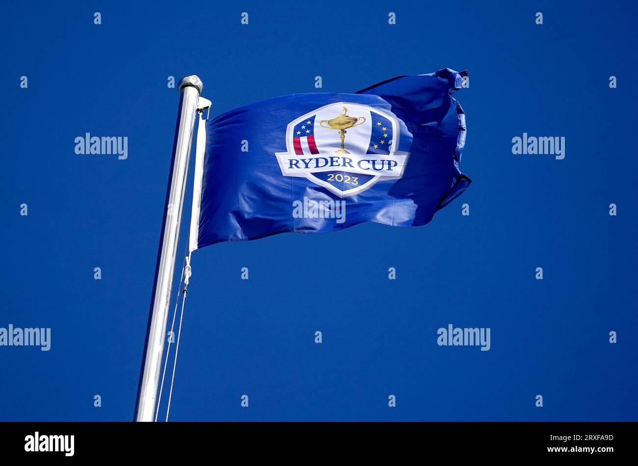 A Ryder Cup flag at the Marco Simone Golf and Country Club, Rome, Italy ...