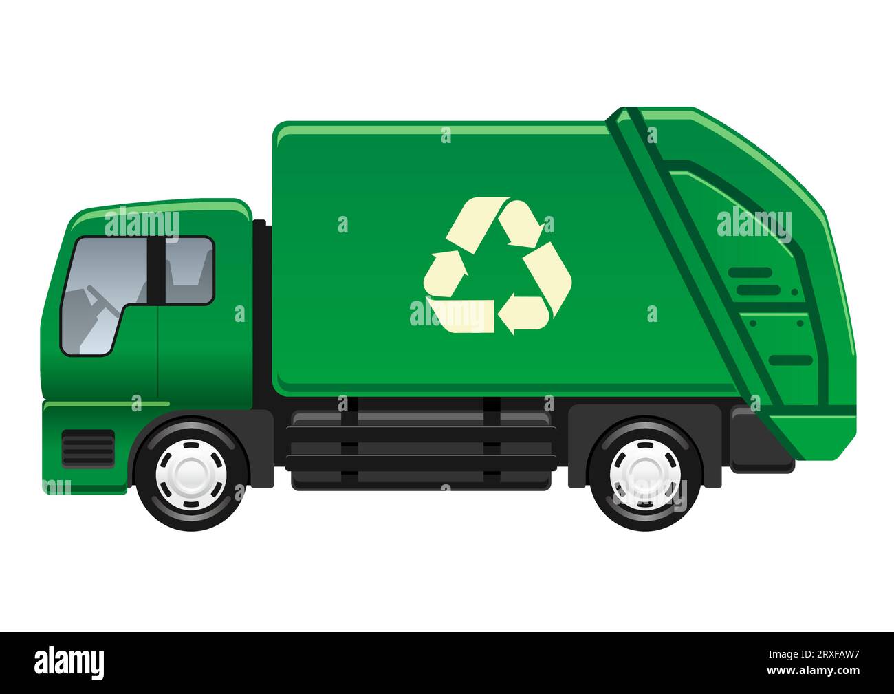 Vector Green Recycling Truck Side View Illustration Isolated On A White ...