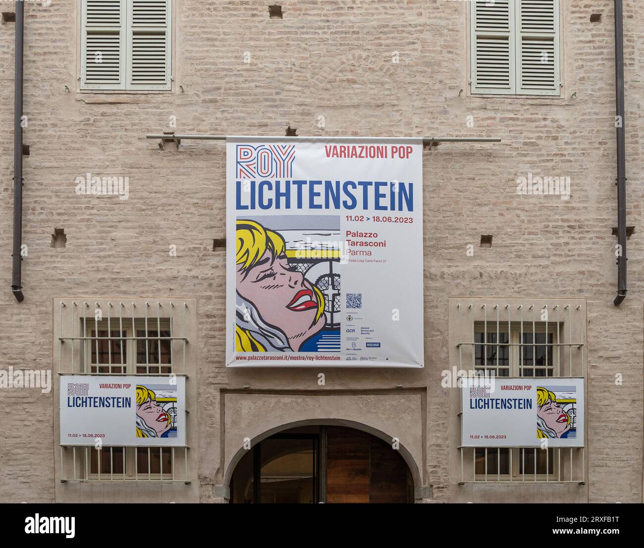 Exterior of Palazzo Tarasconi (16th century) with the billboards of the ...
