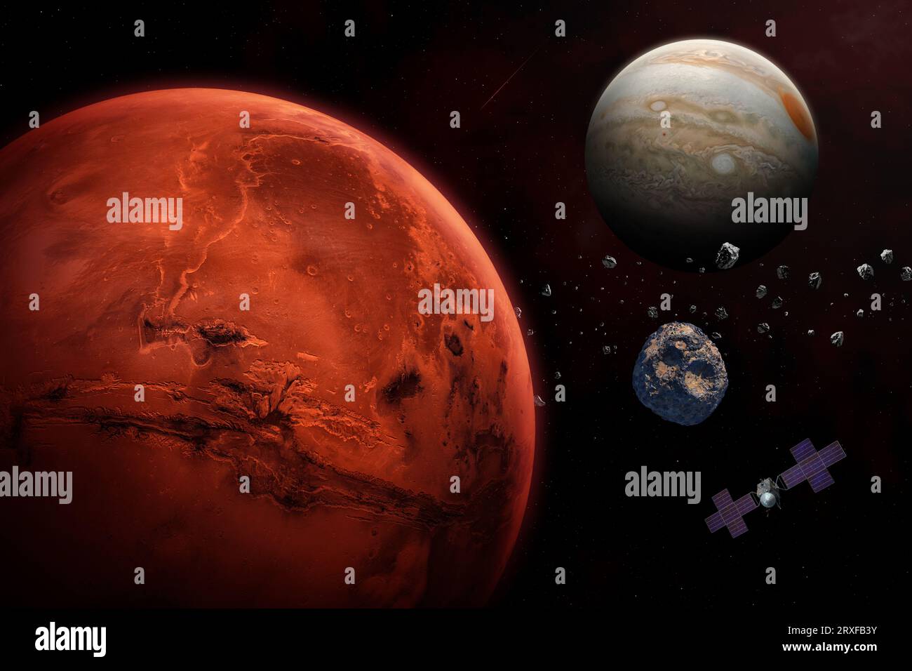Mars, asteroid Psyche, Jupiter and Psyche spacecraft. Psyche mission ...