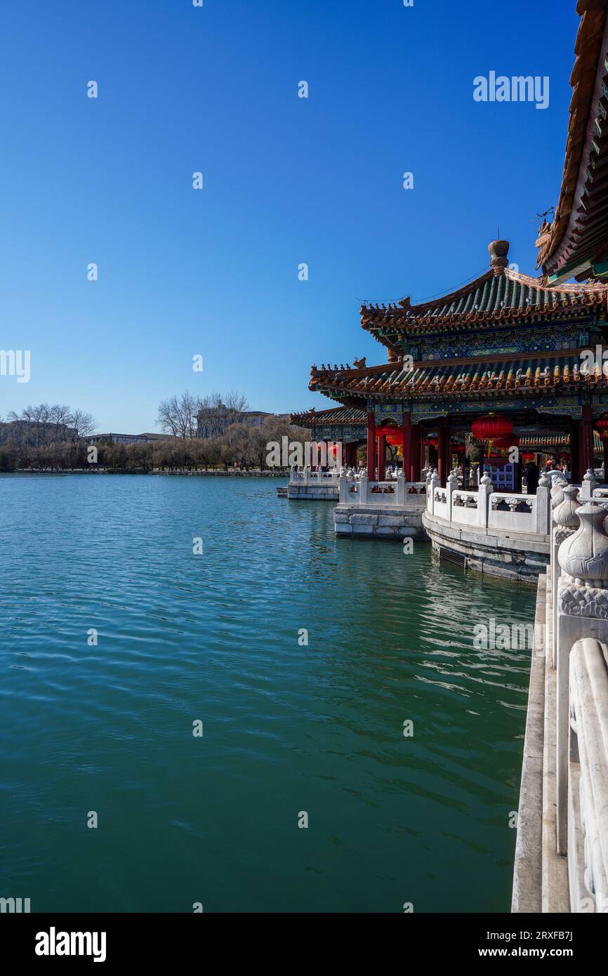 Beijing China, February 20, 2023: Wulong Pavilion in Beihai Park ...