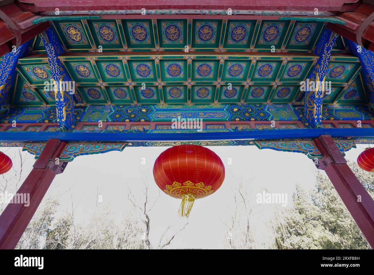 Beijing China, February 20, 2023: The Caisson of Shengrui Pavilion in ...