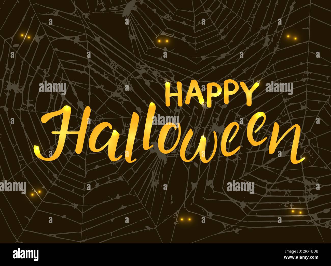 Happy Halloween hand written Lettering. Luminous golden vector vintage ...