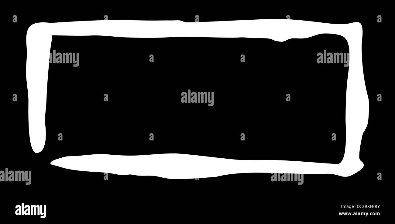 Rectangle frame hand painted with white paint brush on black background ...