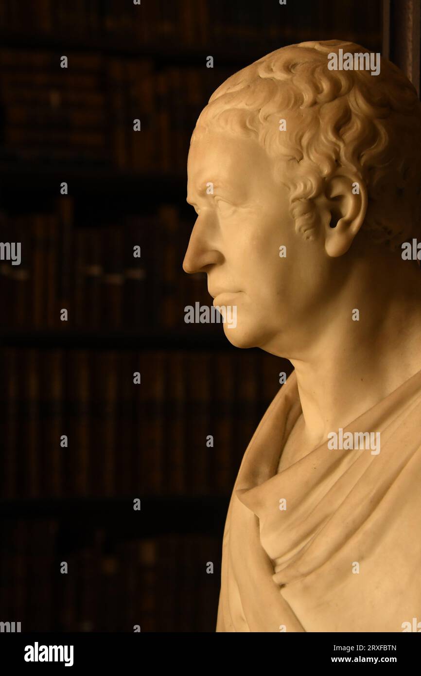 Close up of the statues of a philosophers inside the Old library in ...
