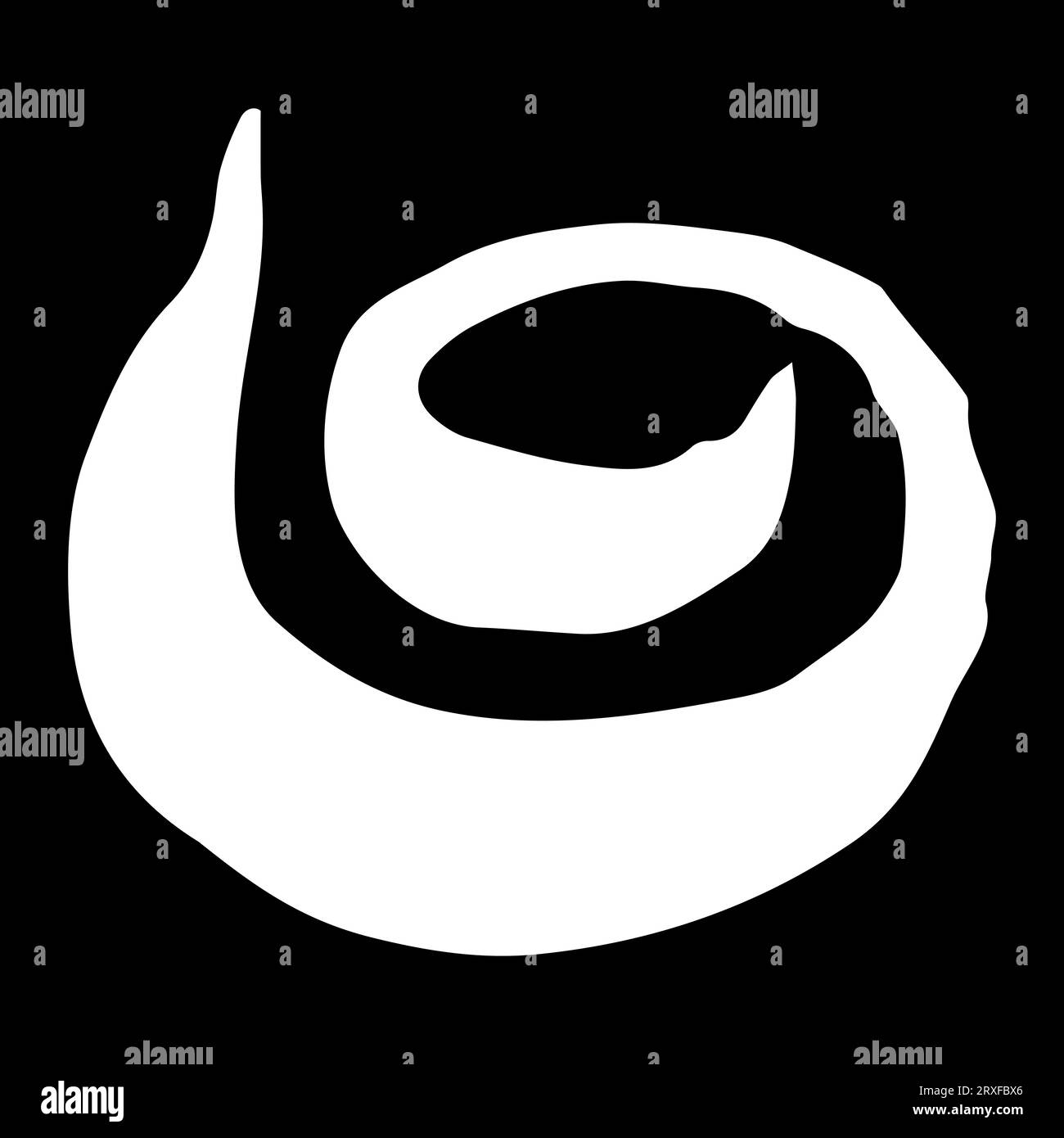 Round swirl symbol, hand painted with white paint brush, on black ...