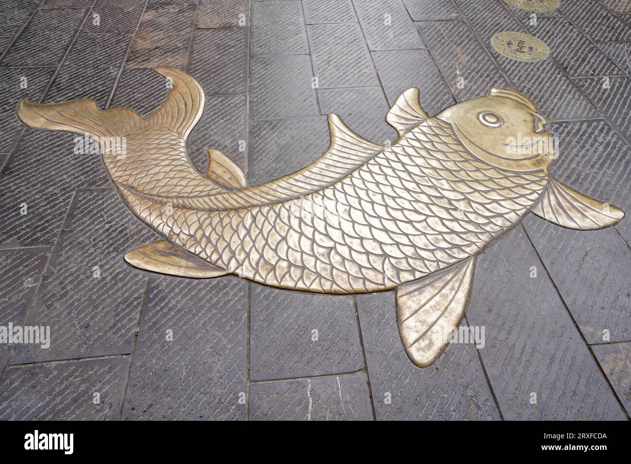 Beijing China, February 21, 2023: Bronze Fish Sculpture in Shinise Food ...