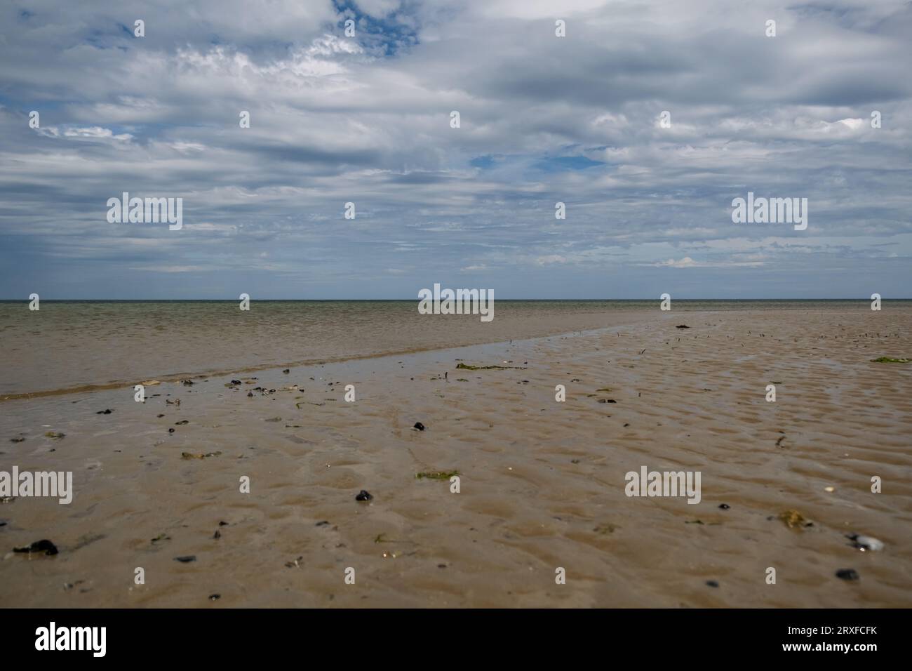 An empty seaside during a gloomy day in the cold season, featuring a ...