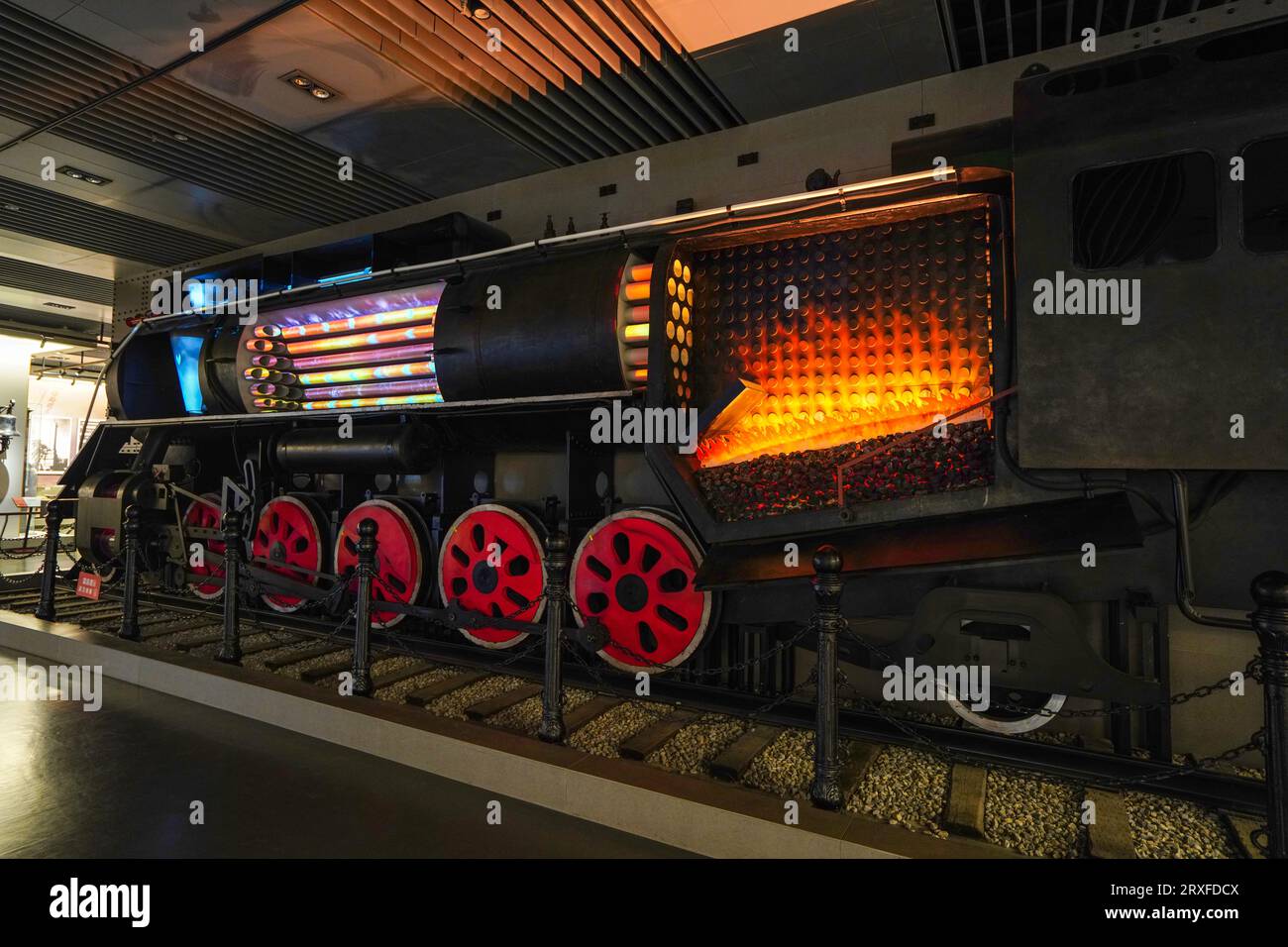 Beijing China, February 21, 2023: Steam locomotive model of China railway museums in Beijing ...