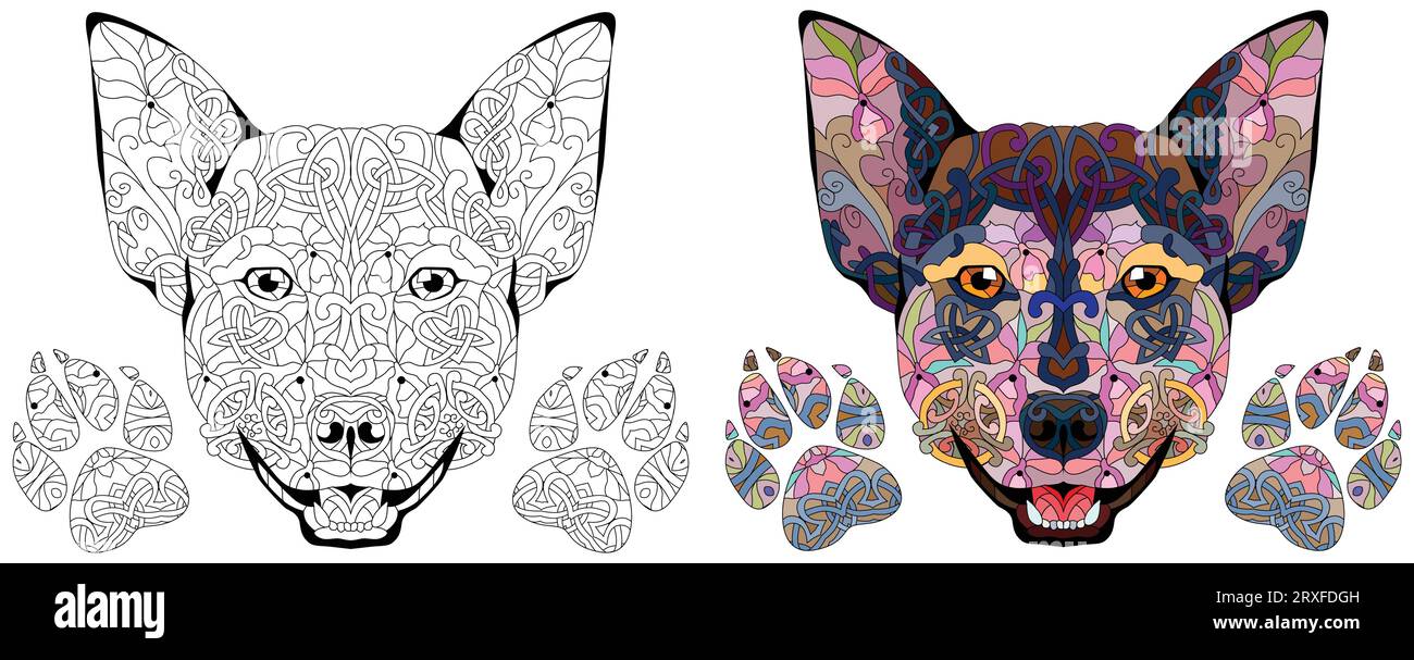 Head dog zentangle styled with paws for t-shirt design, for coloring ...