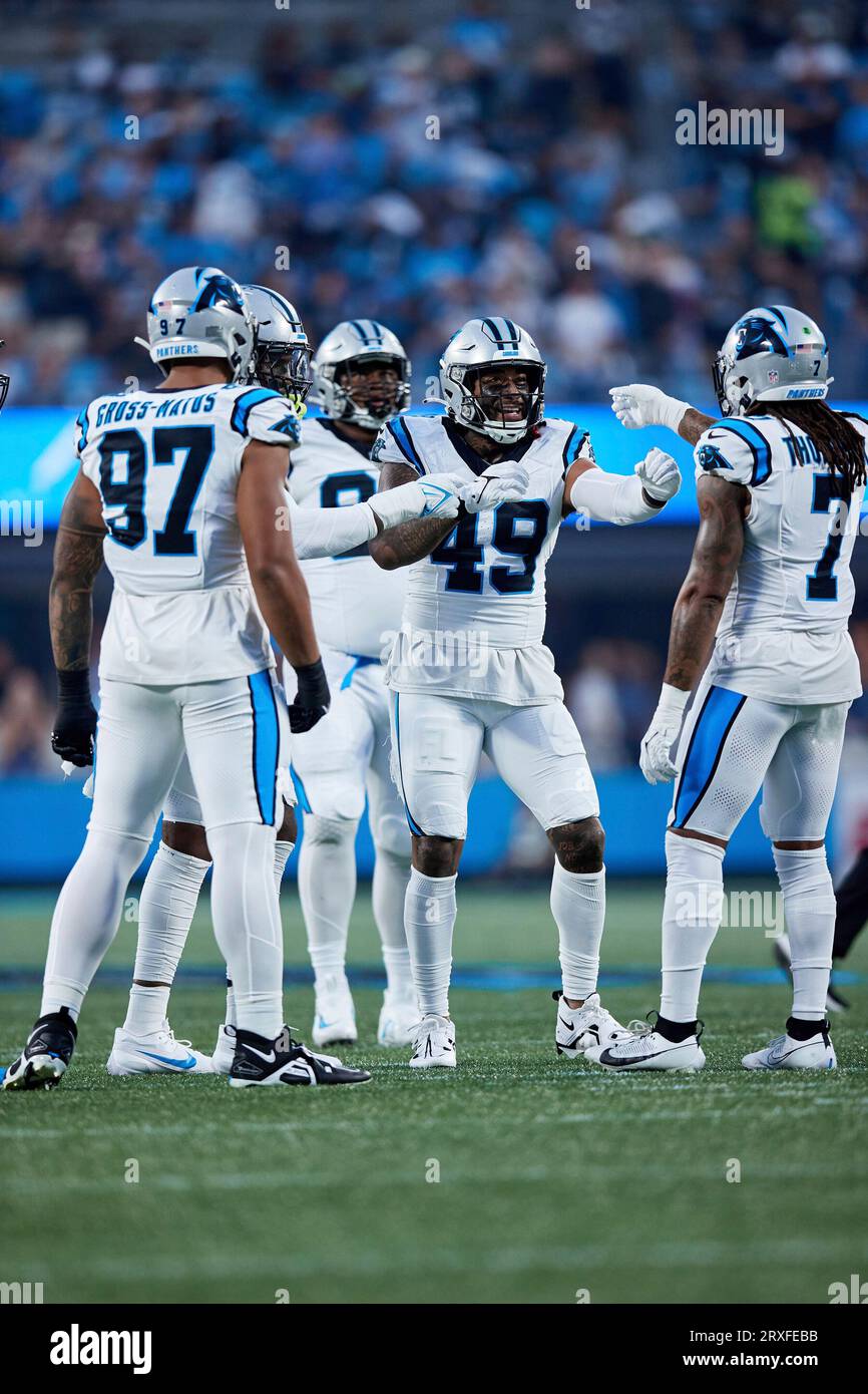 Carolina Panthers linebacker Frankie Luvu (49) celebrates with ...