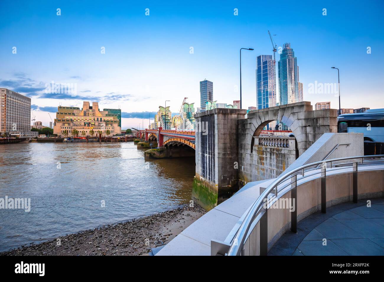 Thames river bridge and London waterfront view, capital of UK Stock ...