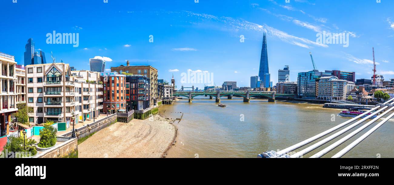 Scenic colorful Thames river waterfront in London panoramic view ...