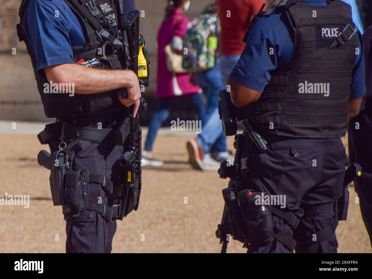 London, UK. 25th September 2023. Armed police officers in Westminster ...
