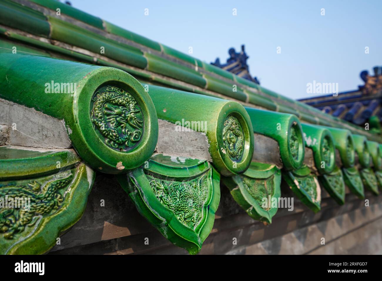 Green Chinese glazed roof tile of the Temple of Heaven in Beijing Stock ...