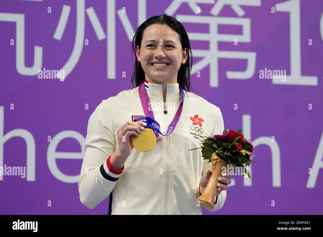 Gold medalist Hong Kong's Siobhan Bernadette Haughey celebrates during ...