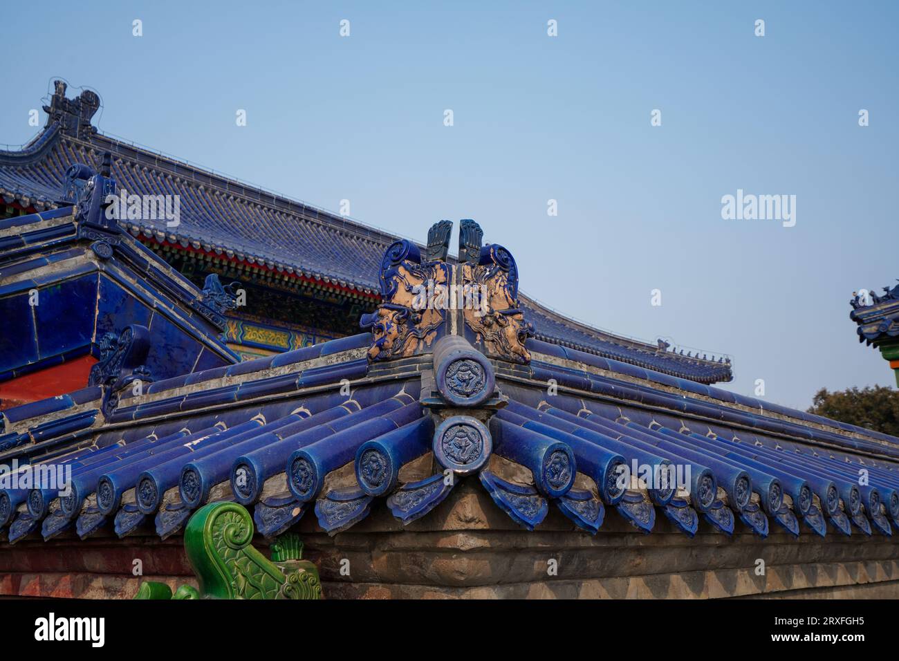 Purple Chinese glazed roof tile of the Temple of Heaven in Beijing ...