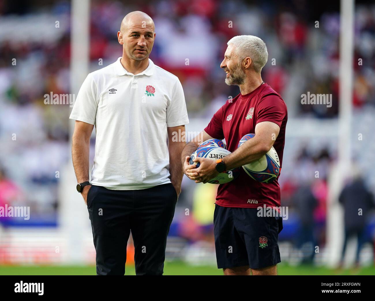 England head coach Steve Borthwick (right) with fitness coach Aled Walters before the Rugby ...