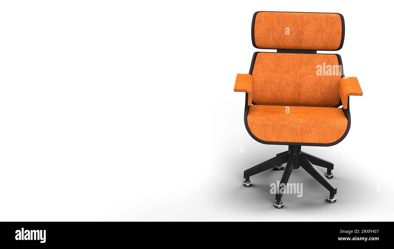 Black armchair with Suede Orange Seat. Front view. Furniture design. 3d ...