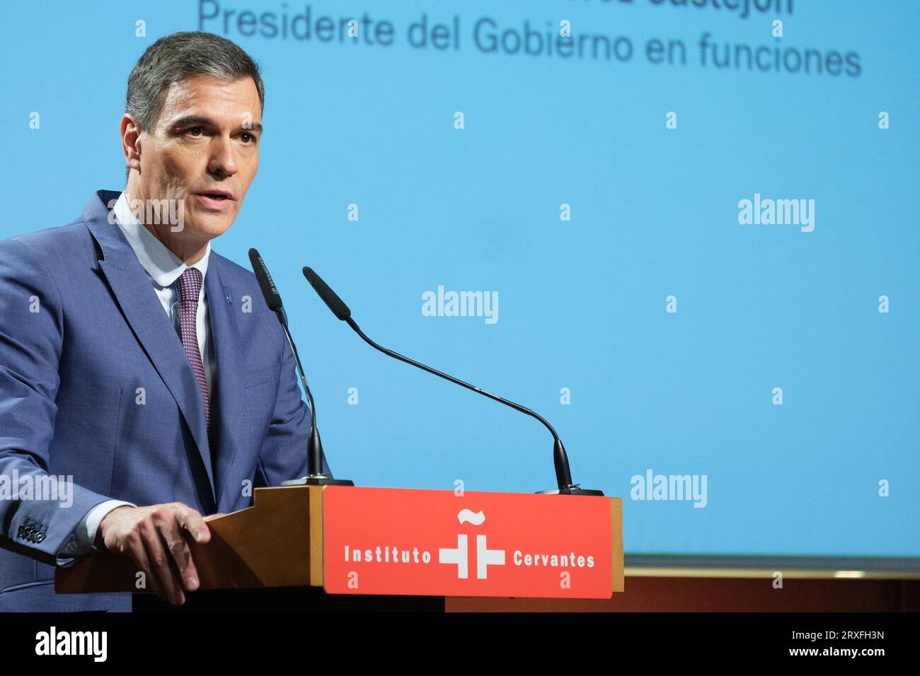 The Prime Minister of Spain, Pedro Sanchez during the closing ceremony ...