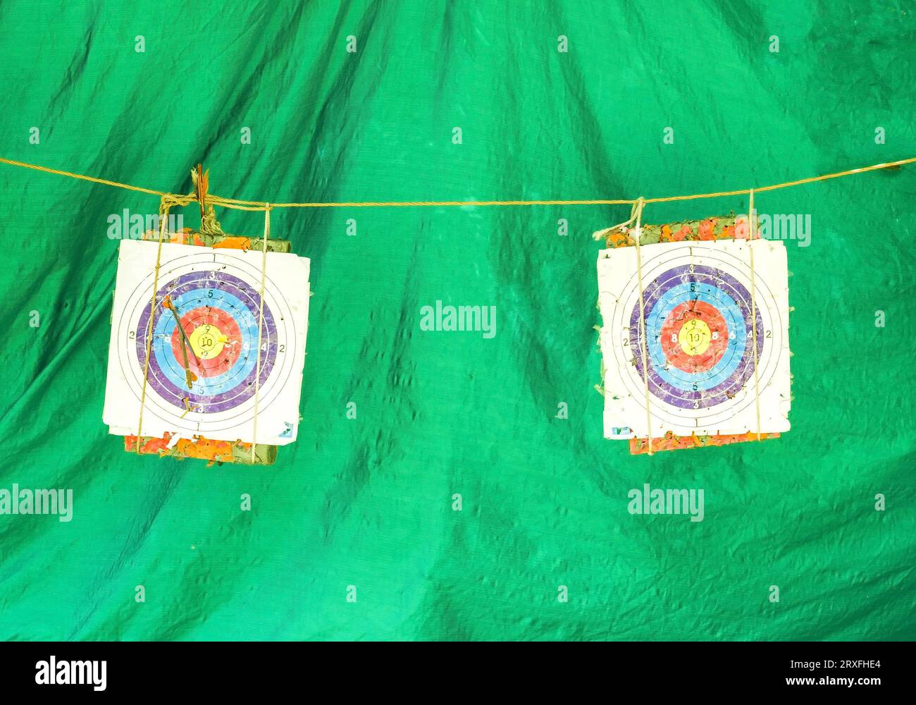 Targets for archery on a green background. The concept attempts, shot ...