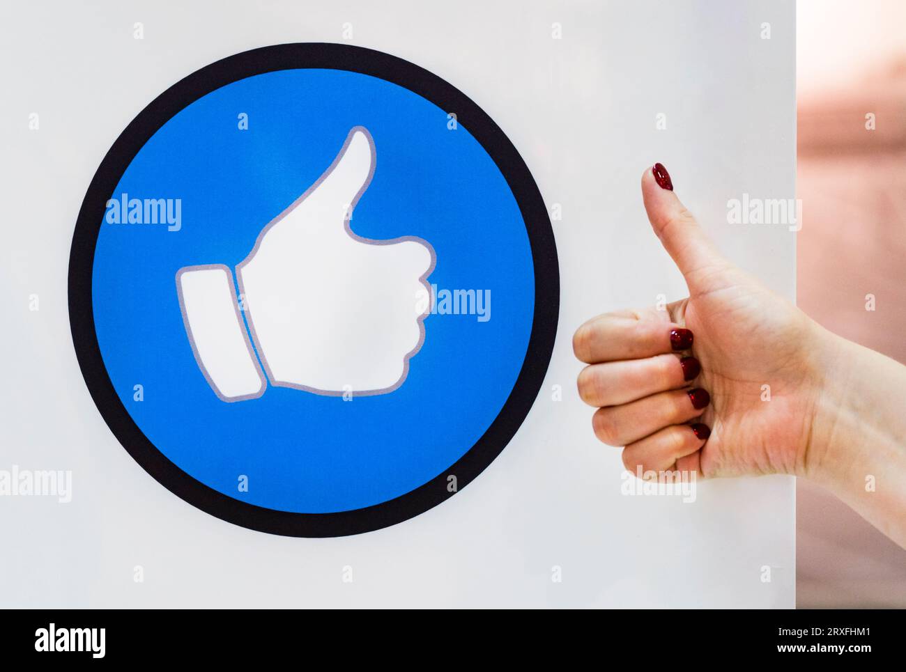 hand showing thumbs up sign. sign a finger in top. Good work ...