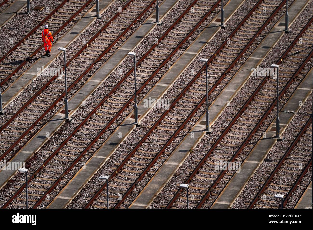 Railway workers at Elizabeth Line depot at Old Oak Common, in west ...