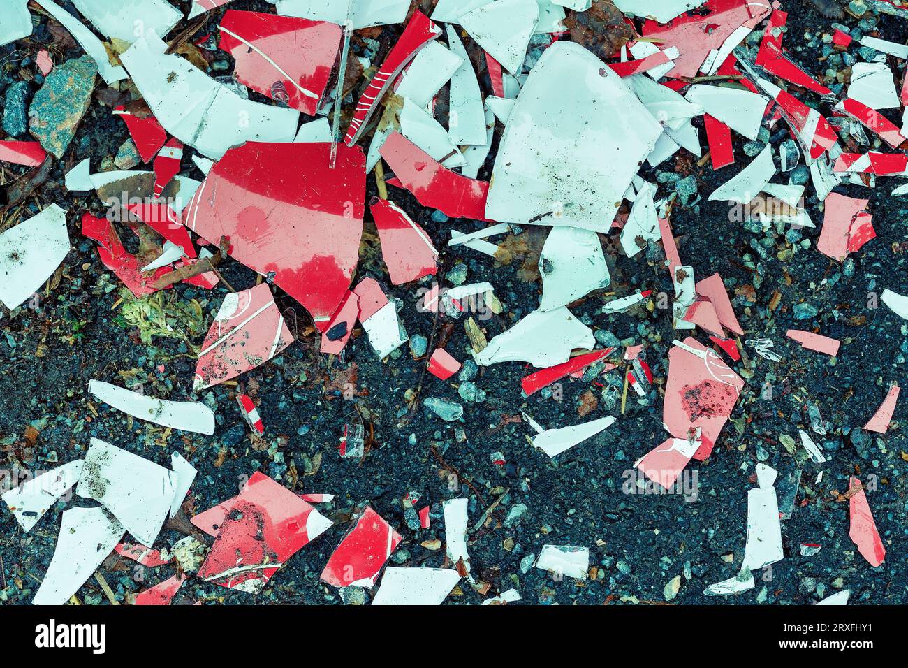 Splinters of a ceramic tile . Texture white pieces, shards against a ...