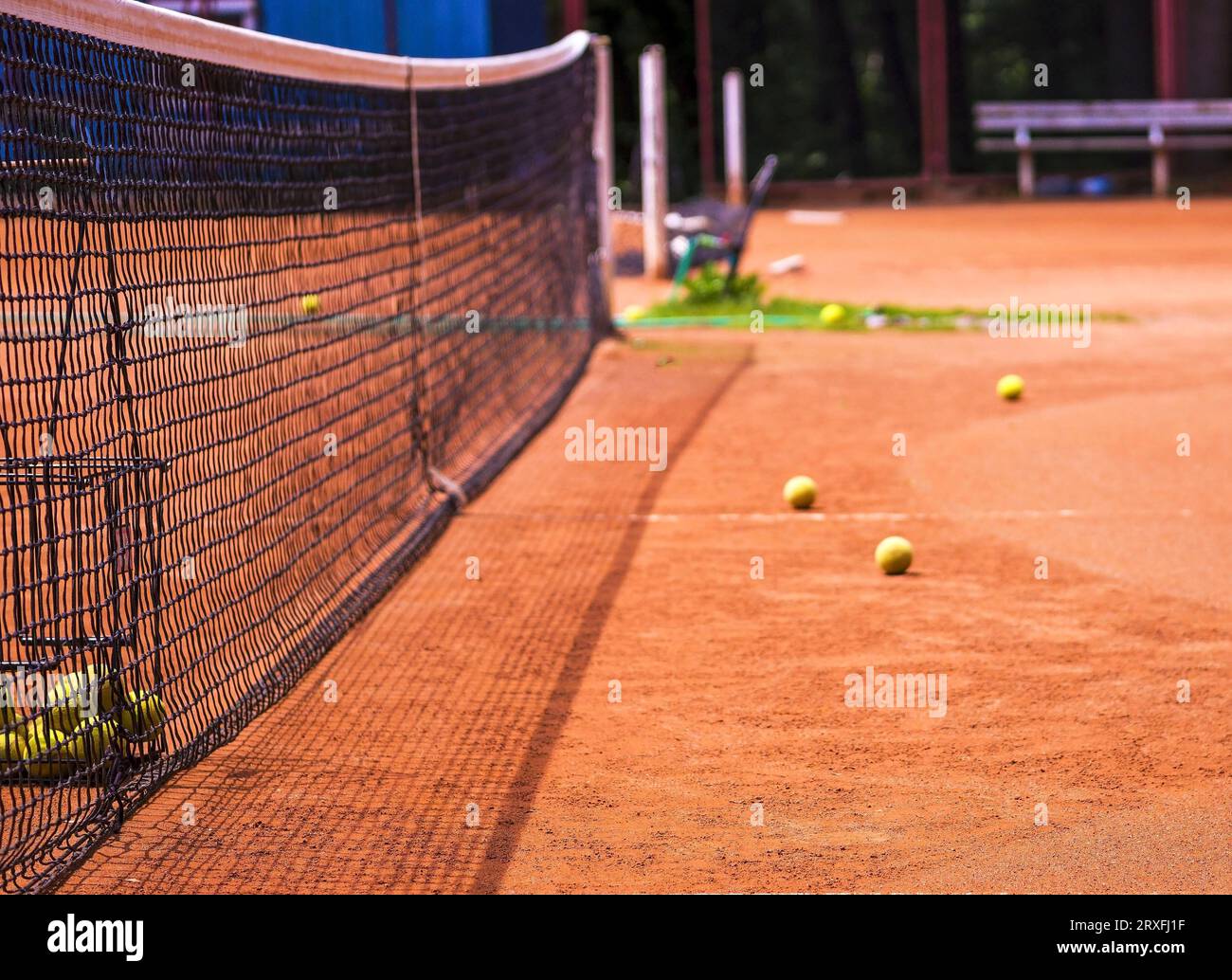 Tennis Court. Grid on court for playing big tennis. Net. earthen court ...