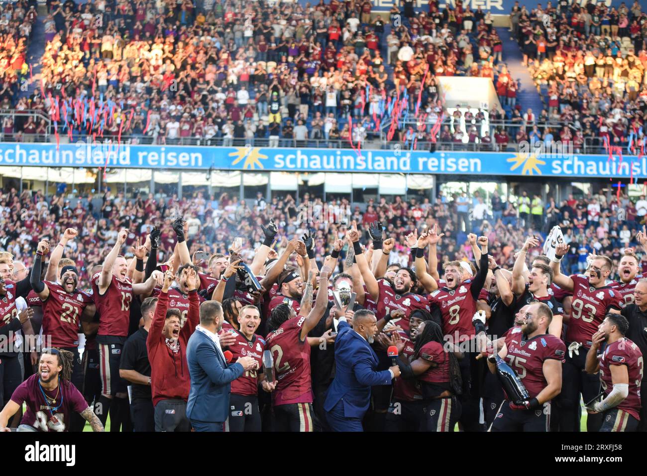 Rhein Fire Siegesfeier, ELF, Championship Game 2023, Rhein Fire gegen Stuttgart Surge am 24 ...