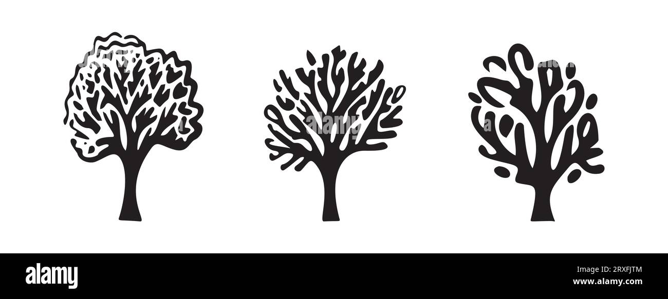 Whimsical forest tree design collection vector organic style ...