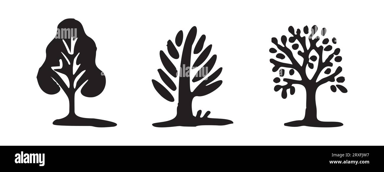 Whimsical forest tree design collection vector organic style ...