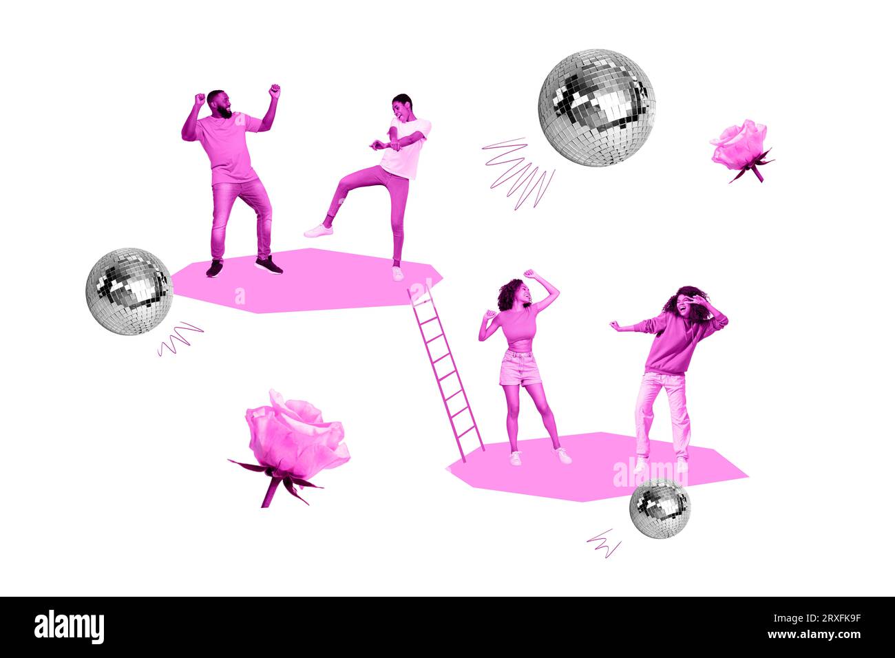 Banner collage picture image of energetic crazy people dancing ...