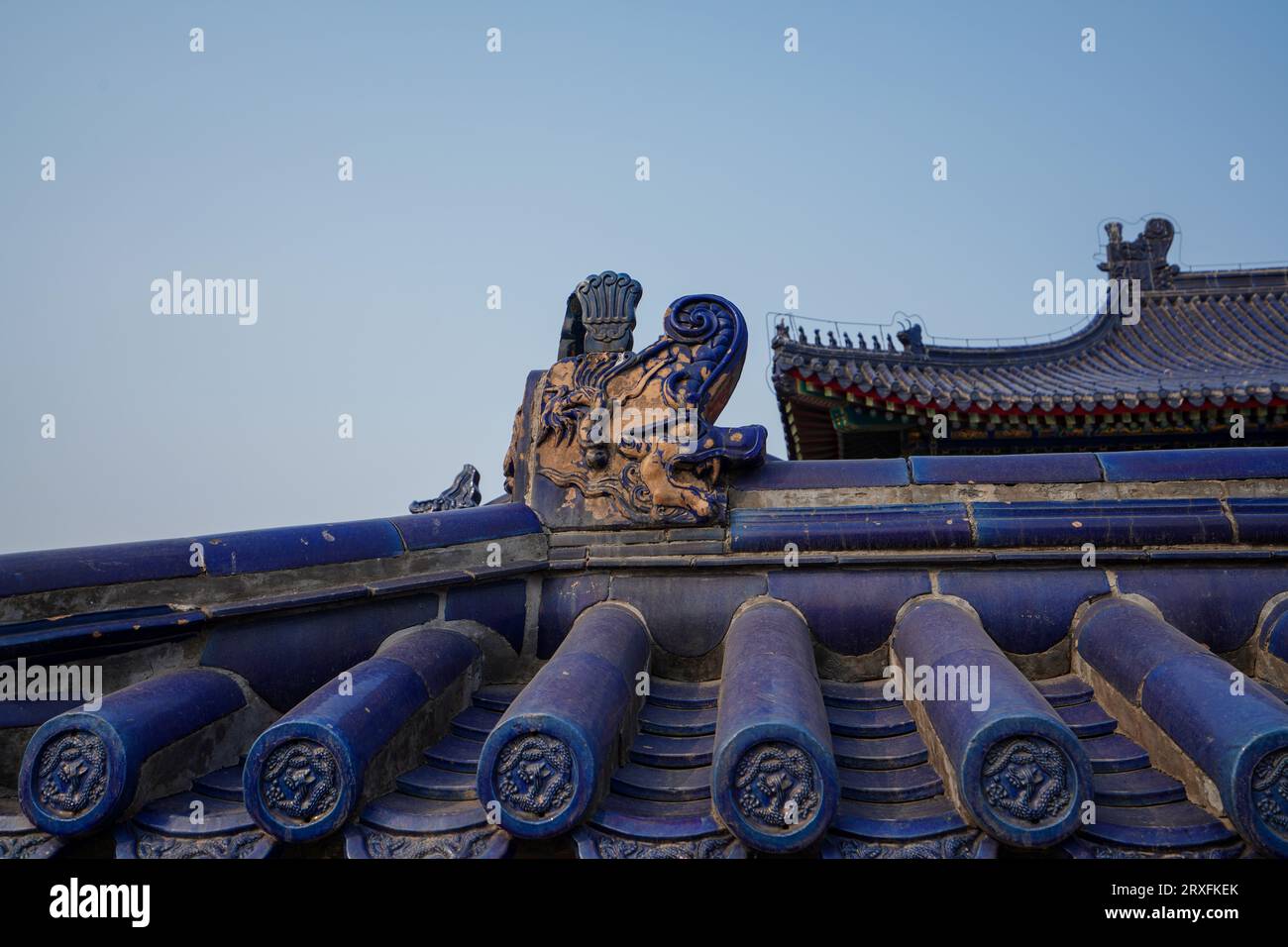 Purple Chinese glazed roof tile of the Temple of Heaven in Beijing ...