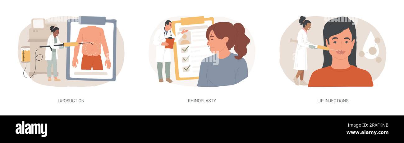 Plastic surgery isolated concept vector illustration set. Liposuction ...