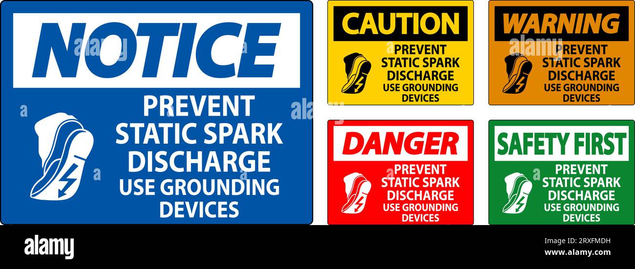 Caution Sign Prevent Static Spark Discharge, Use Grounding Devices ...
