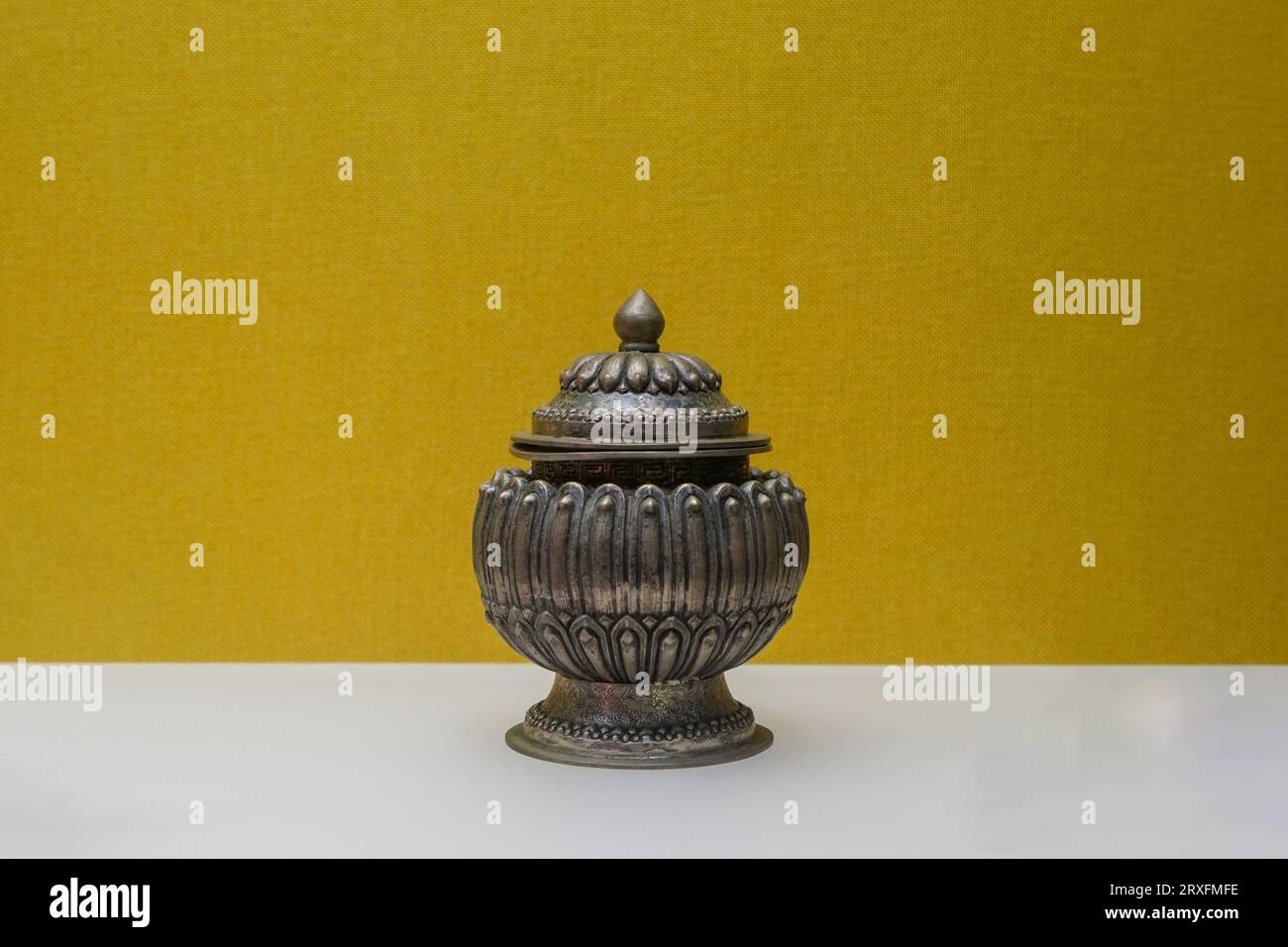 Beijing - China, February 27, 2023: The silver rice box of the Qing ...