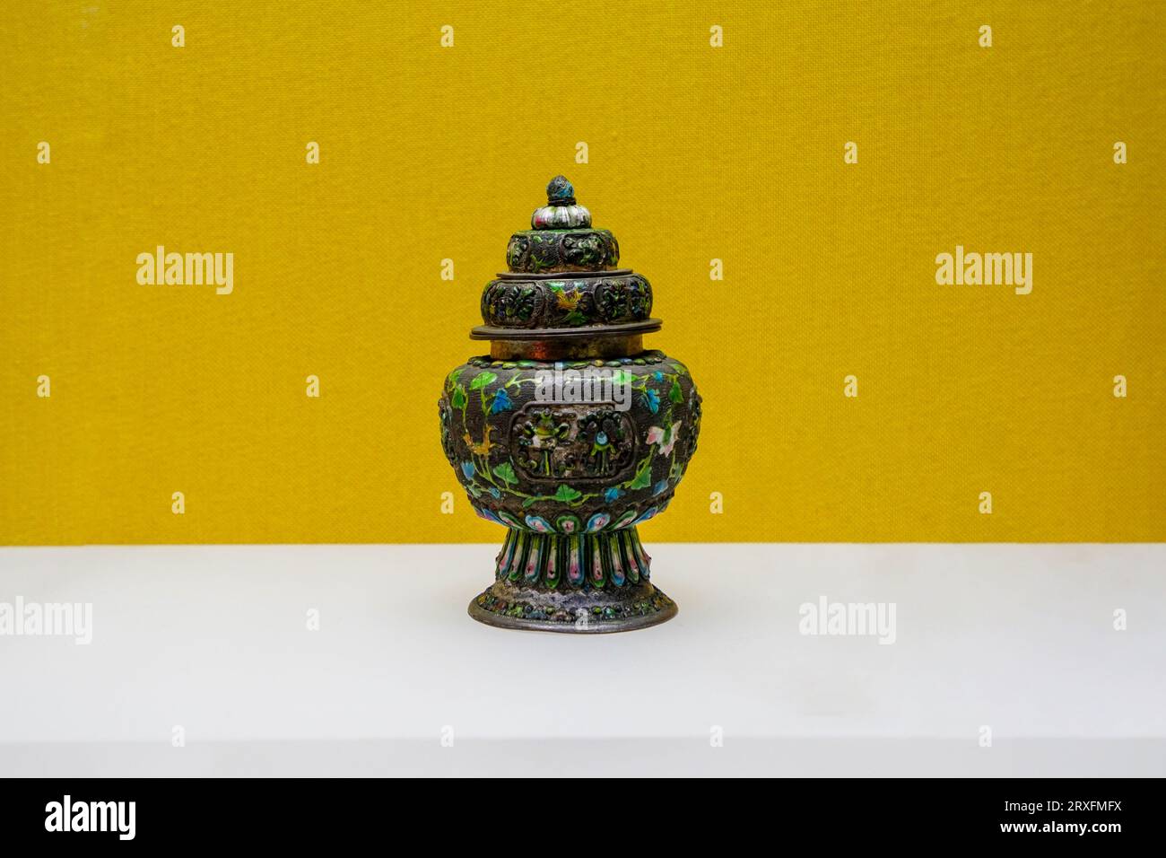 Beijing - China, February 27, 2023: The silver rice box of the Qing ...