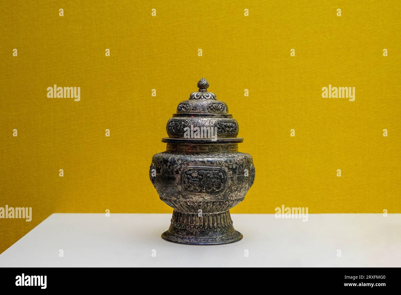 Beijing - China, February 27, 2023: The silver rice box of the Qing ...