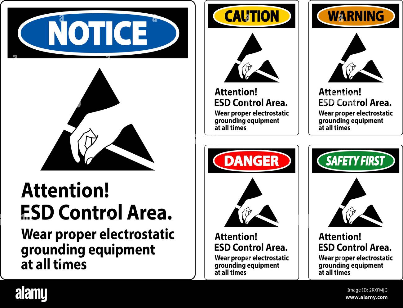 Notice Sign Attention ESD Control Area Wear Proper Electrostatic Grounding Equipment At All ...