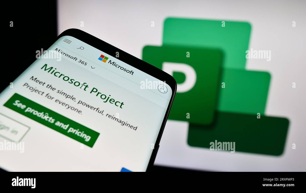Mobile phone with website of project management software Microsoft ...
