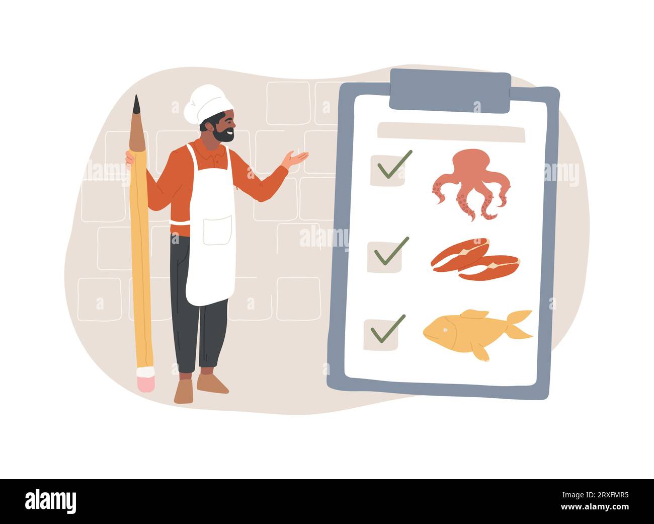 Seafood menu isolated concept vector illustration. Seafood nutrition ...