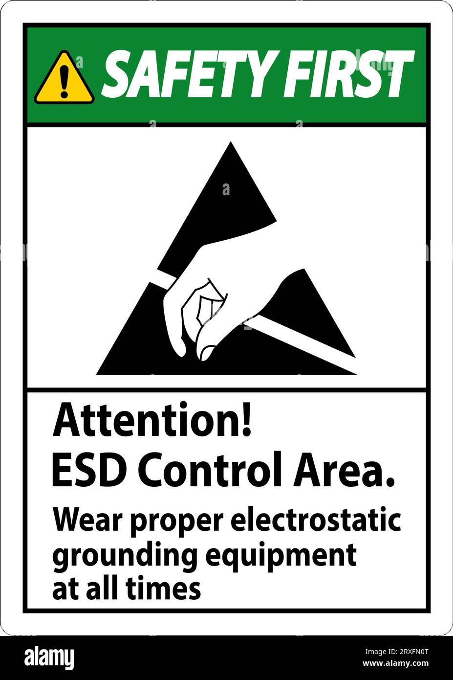 Safety First Sign Attention ESD Control Area Wear Proper Electrostatic ...