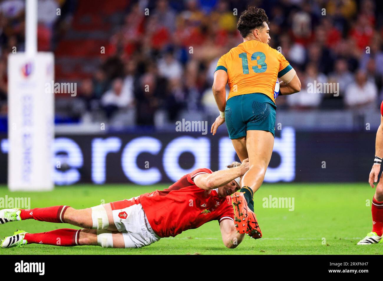 Lyon, France. 24th Sep, 2023. Aaron Wainwright #6 of Wales and Jordan ...
