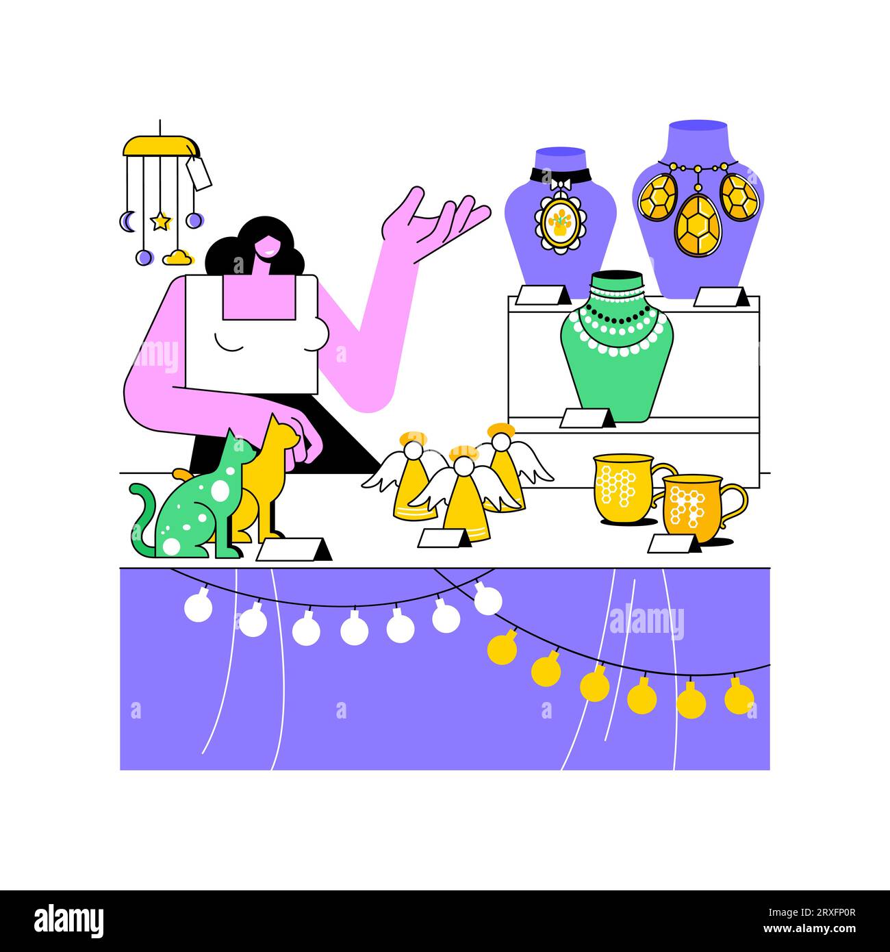 Selling crafts at the market isolated cartoon vector illustrations ...
