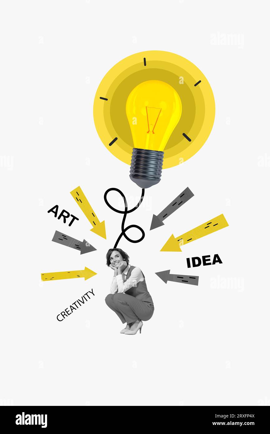 Vertical collage picture of art creativity idea arrows point mini black ...