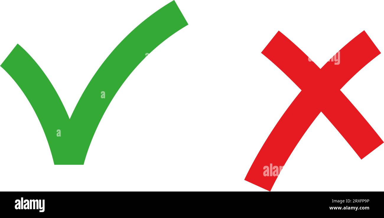 Set of icons with check marks and red cross for apps and web, flat ...